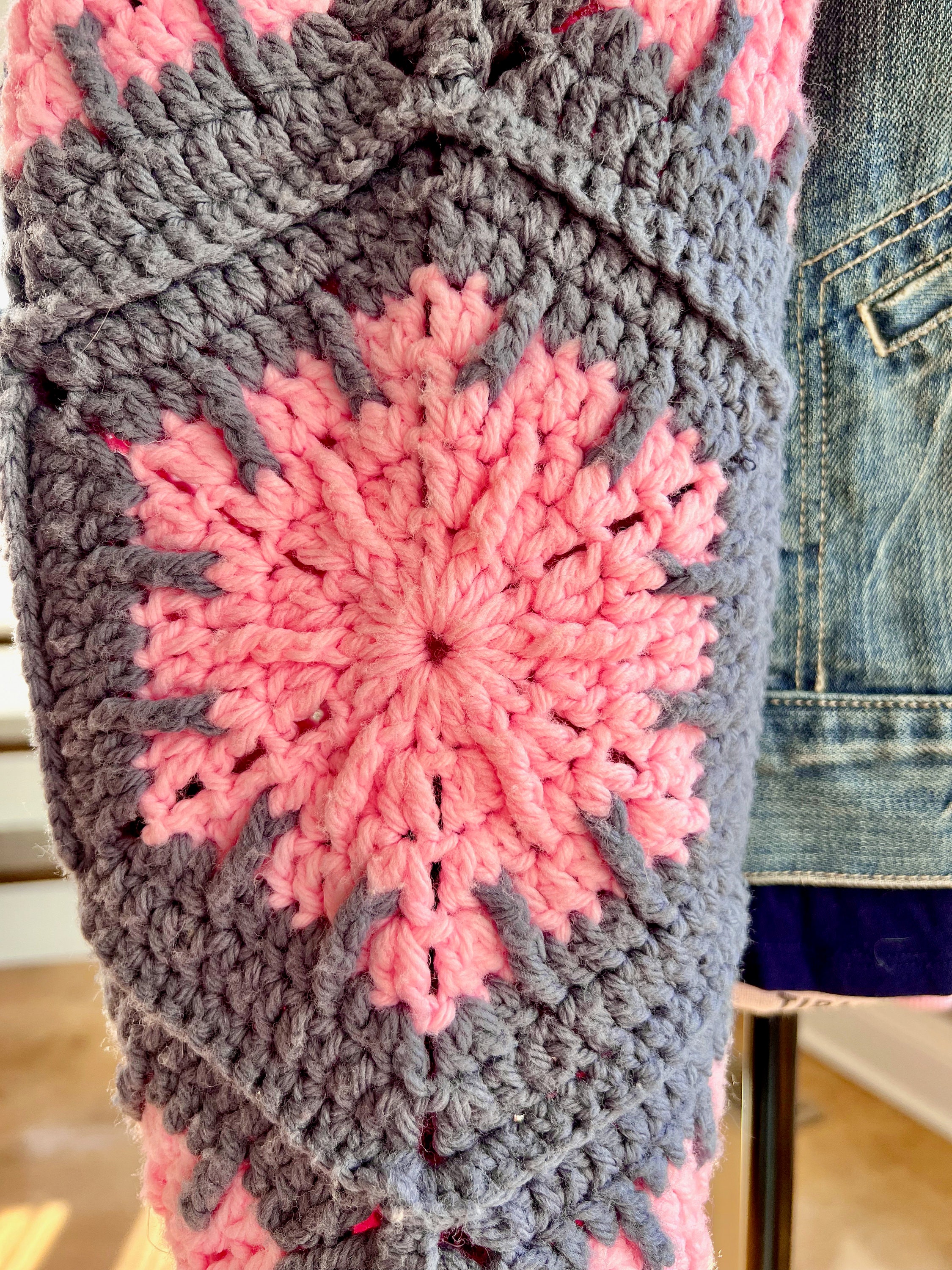 Repurposed Denim Jacket: Afghan Crochet Sleeves, Women's XL - Etsy