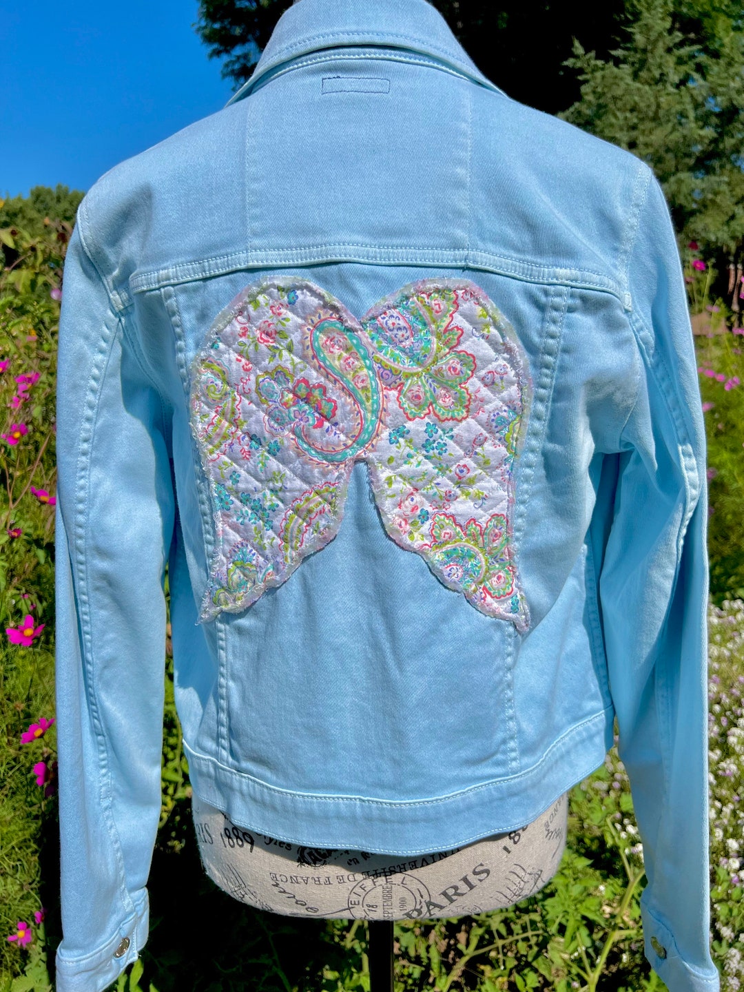 Angel Wings Denim Jacket/women's Repurposed Denim Jacket With Quilt ...