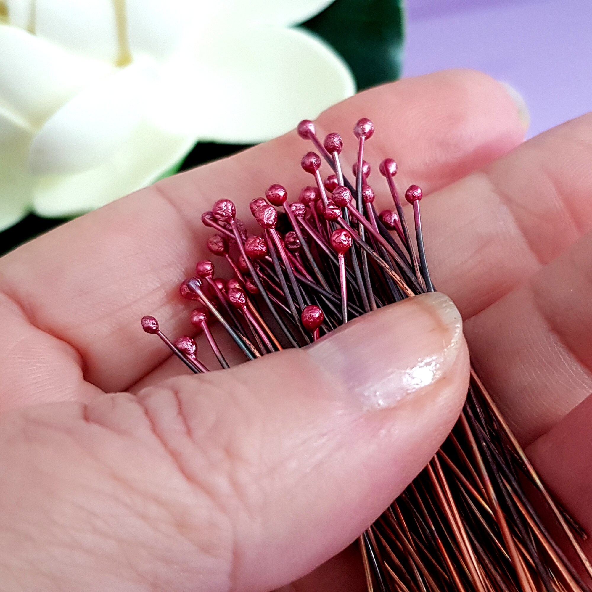 Rosy Red Fire Oxidized Copper Head Pins 2 Balled | Etsy