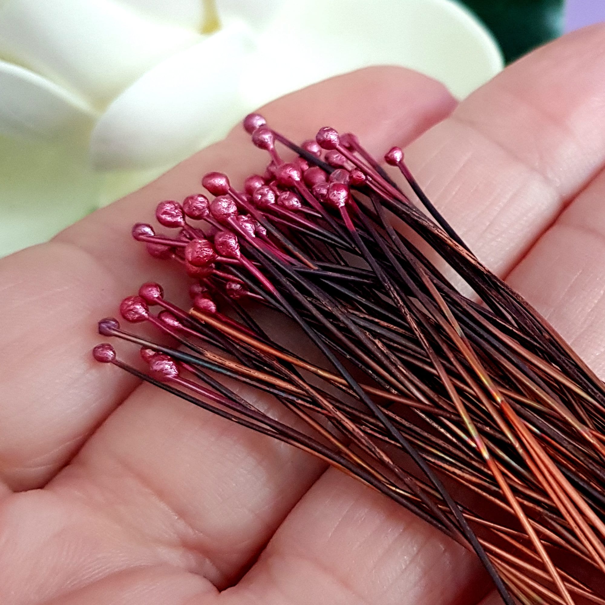 Rosy Red Fire Oxidized Copper Head Pins 2 Balled | Etsy