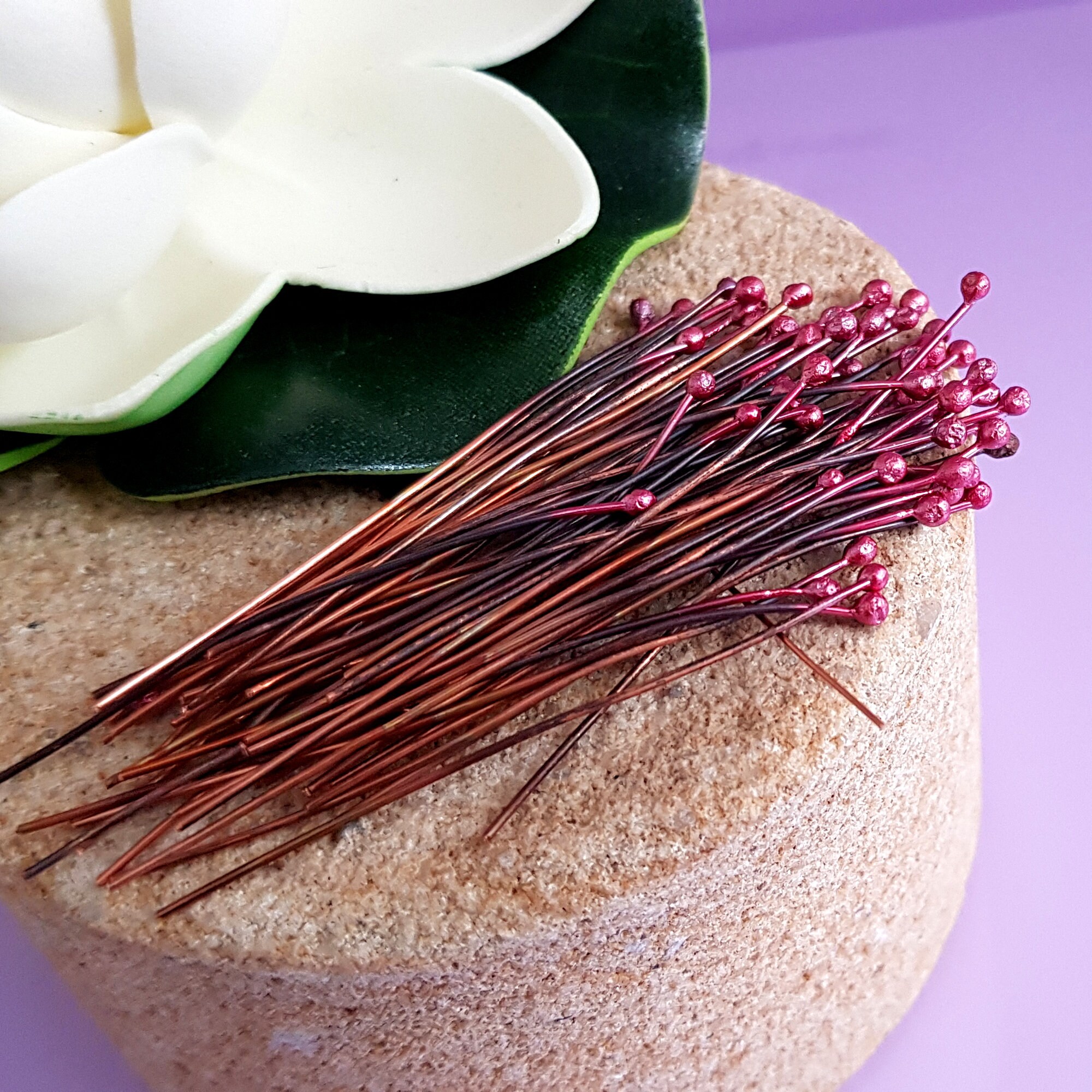 Rosy Red Fire Oxidized Copper Head Pins 2 Balled | Etsy