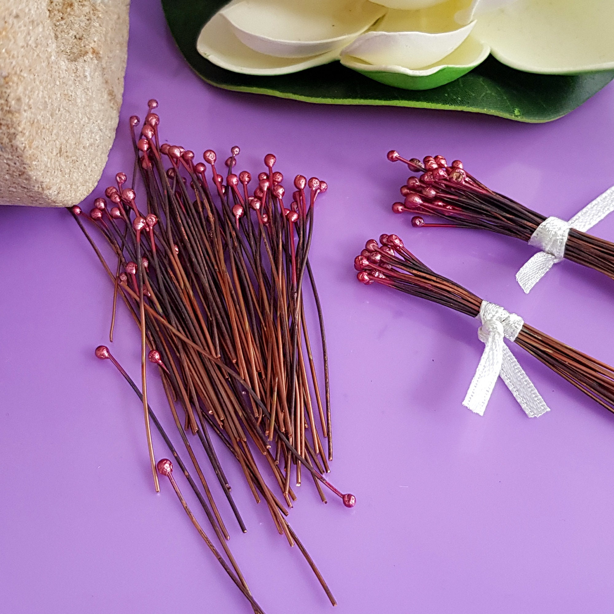 Rosy Red Fire Oxidized Copper Head Pins 2 Balled | Etsy