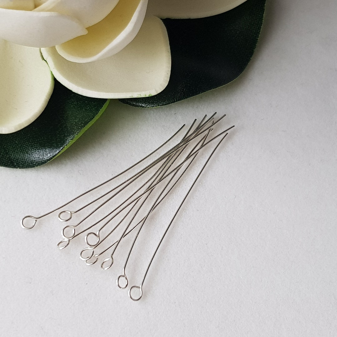 Silver 925 Eye Pins - 40mm 10pc Pack 24 Gauge Silver 925 Handmade ...
