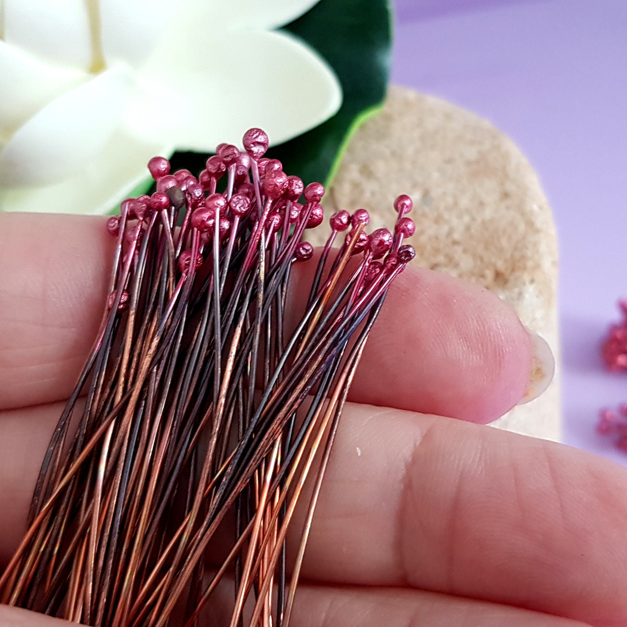 Rosy Red Fire Oxidized Copper Head Pins 2 Balled | Etsy