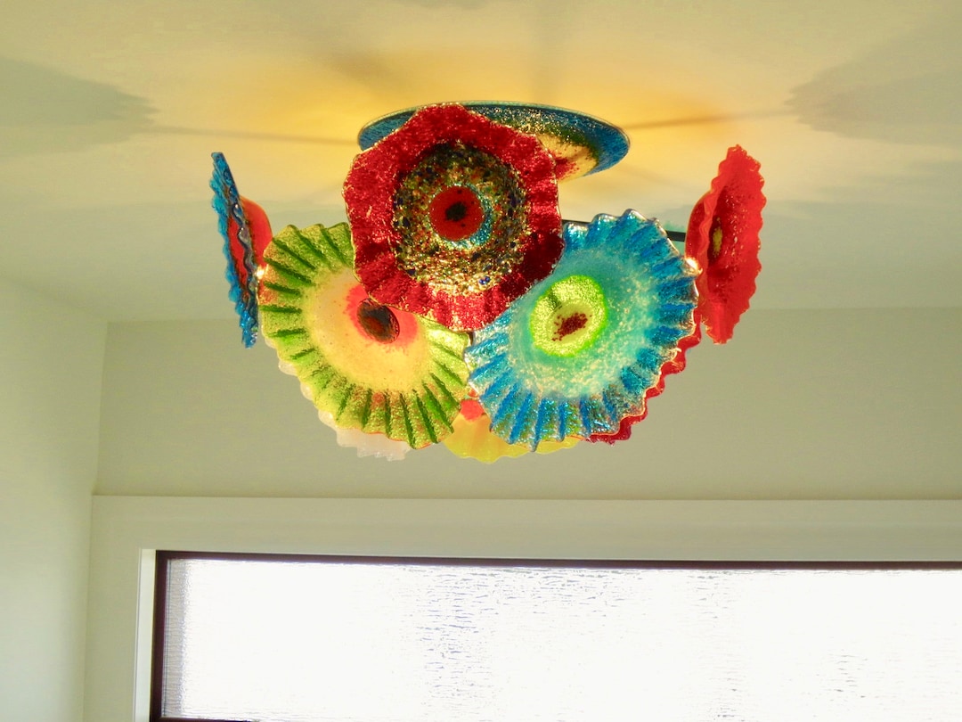 Blown Glass Flower Chandelier / Lighting / Flower Light / Multicolor - Etsy