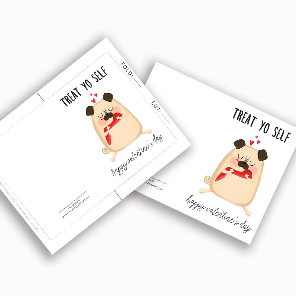 Valentine's Day Cards Printables, Funny Pug Valentines Card Instant ...
