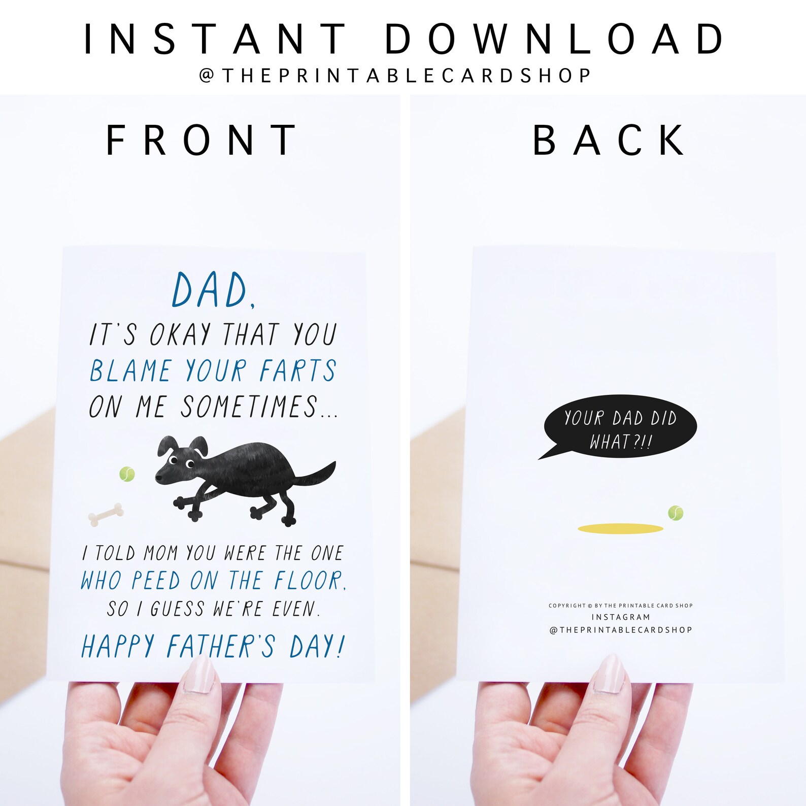 Pet Dad Printable Fathers Day Cards Instant Download Funny - Etsy