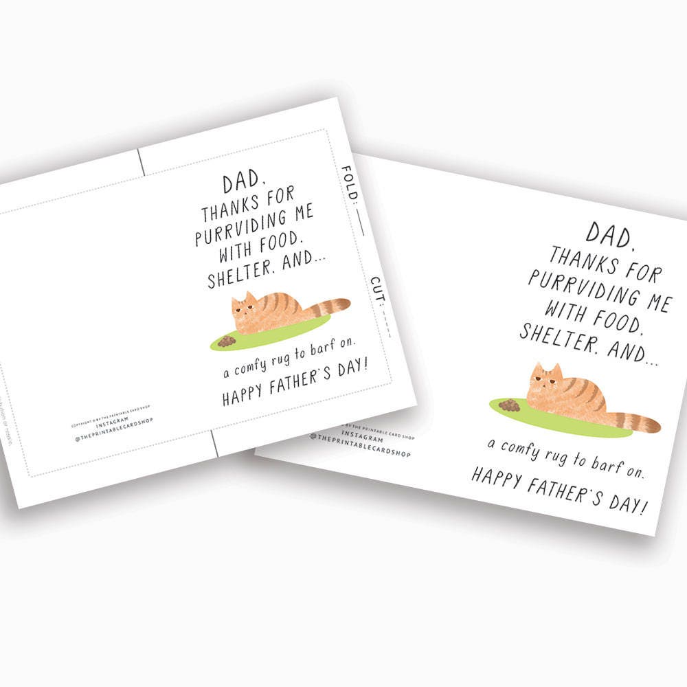 Printable Father Card, Funny Fathers Day, Cat Father's Day Instant ...