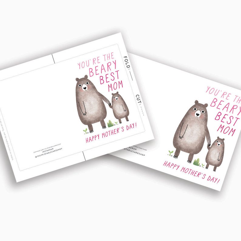 Mothers Day Cards Printable, Cute Bears Mother's Day Instant Download ...