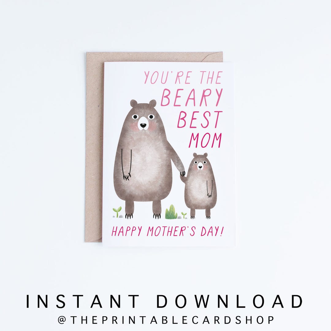 Mothers Day Cards Printable, Cute Bears Mother's Day Instant Download ...