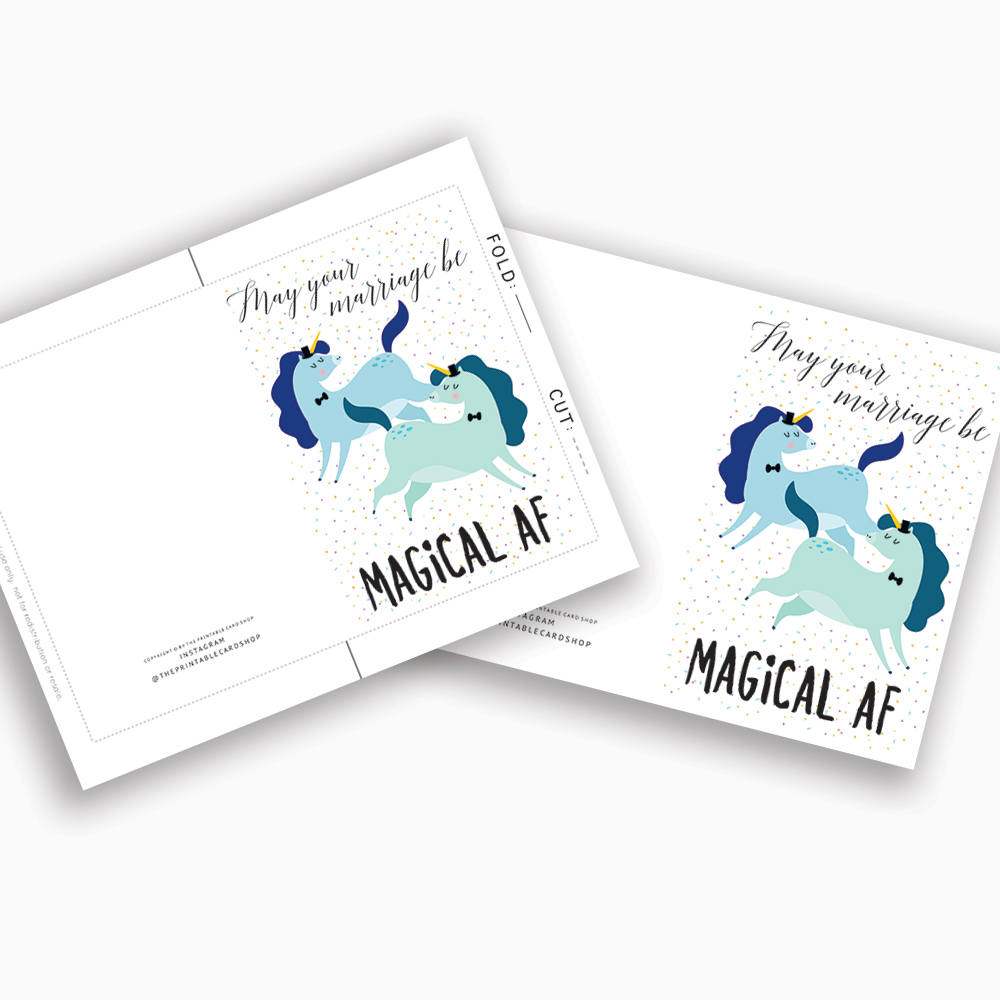 Printable Wedding Cards, Funny Magical AF Unicorns Marriage Card, Gay ...
