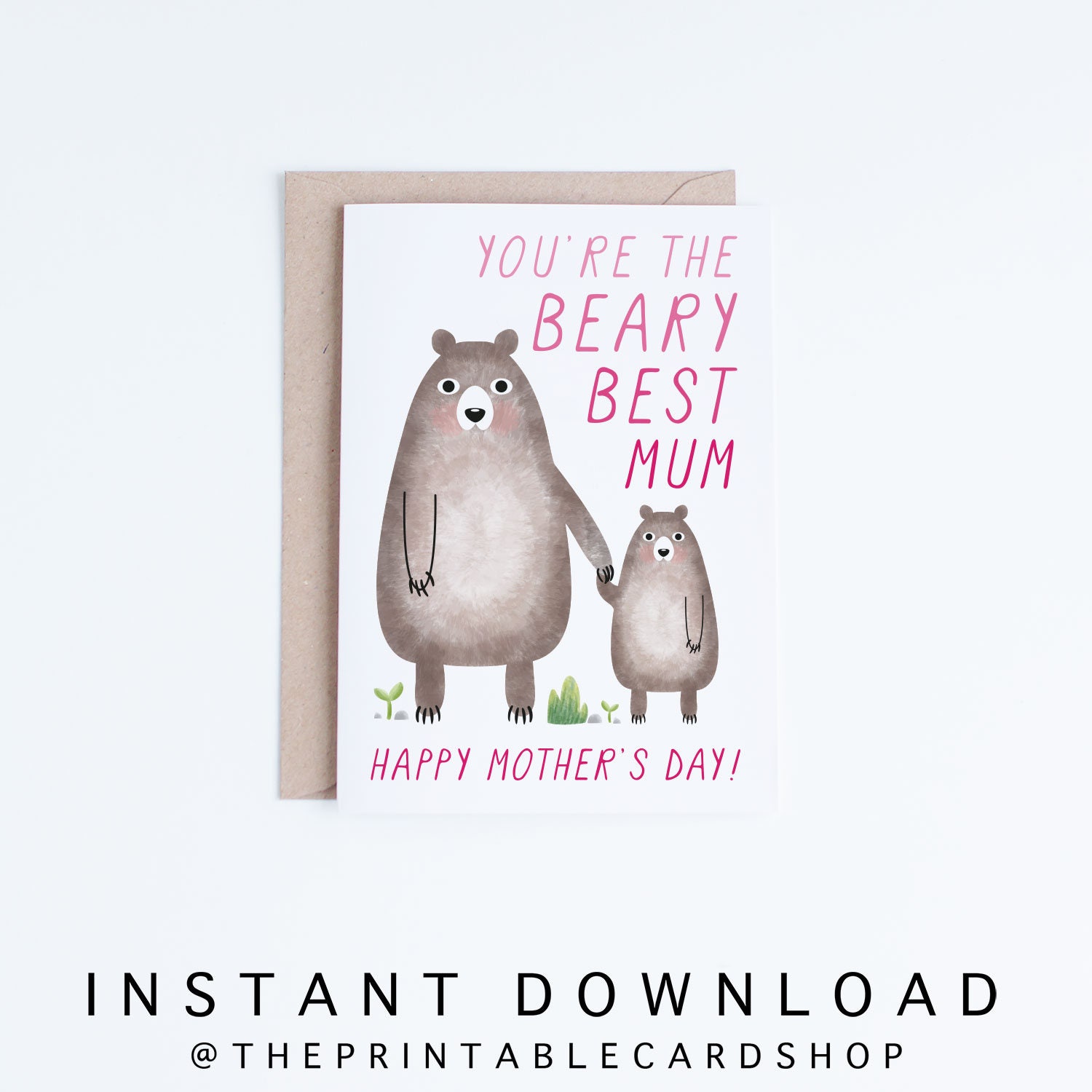 Mothers Day Cards Printable, Cute Bears Mother's Day Digital Download ...