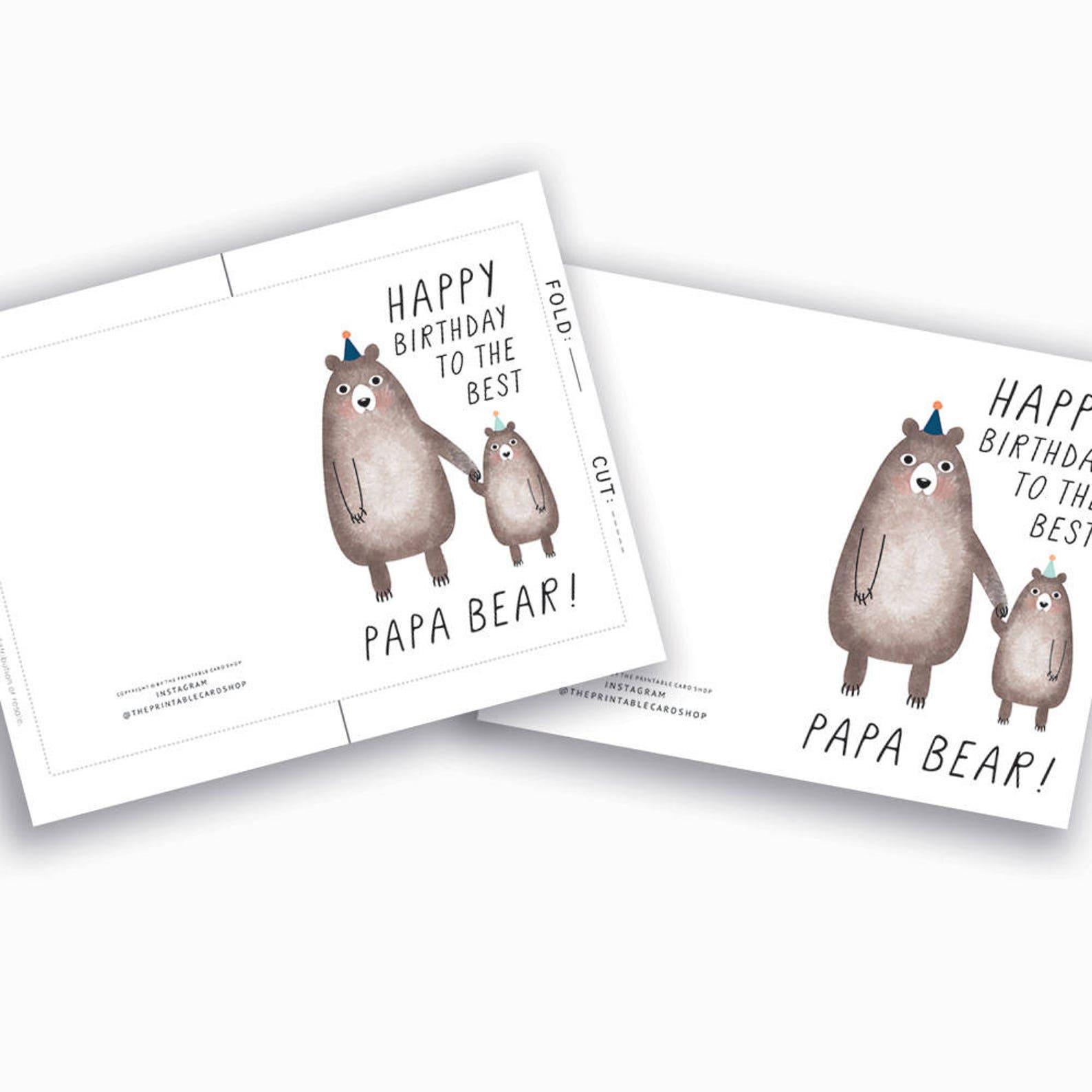 Birthday Cards for Dad Printable, Papa Bear Birthday Card Instant ...