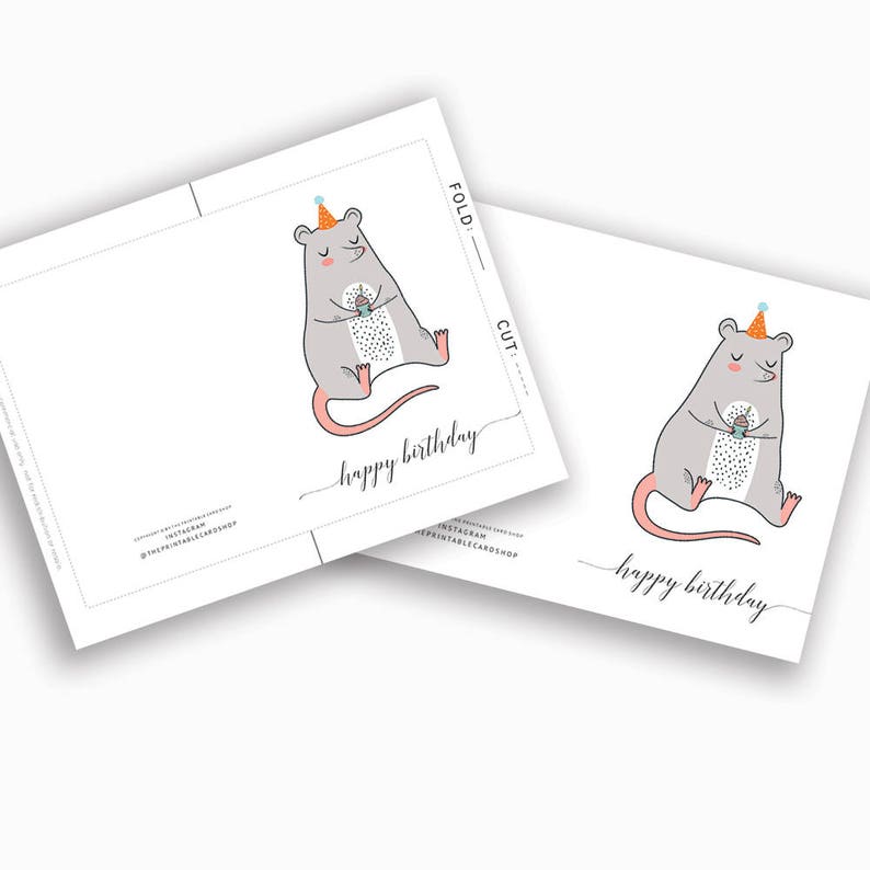 Printable Birthday Cards Rat Birthday Card Instant Download - Etsy
