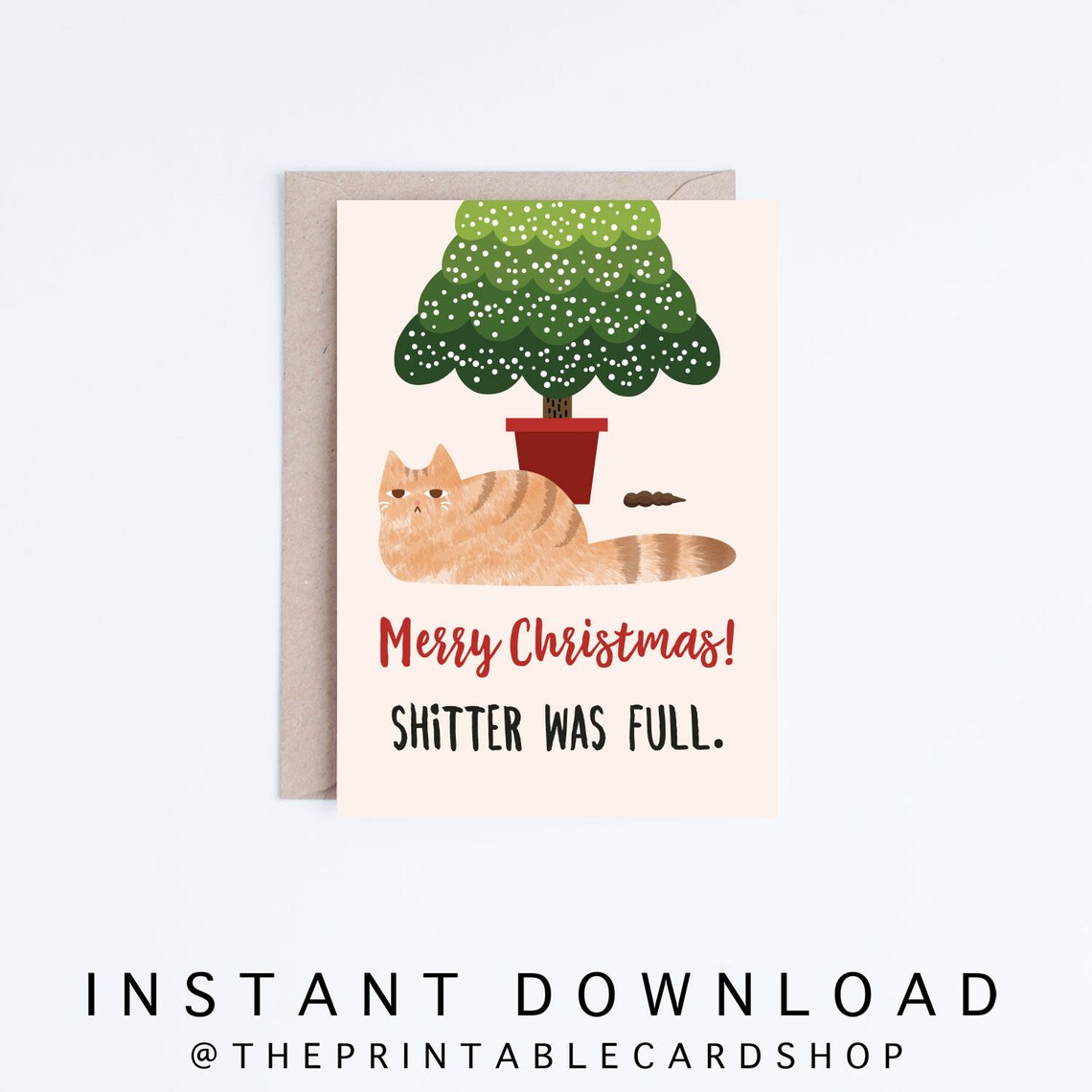 Printable Cat Christmas Cards, Funny Christmas Card Instant Download ...