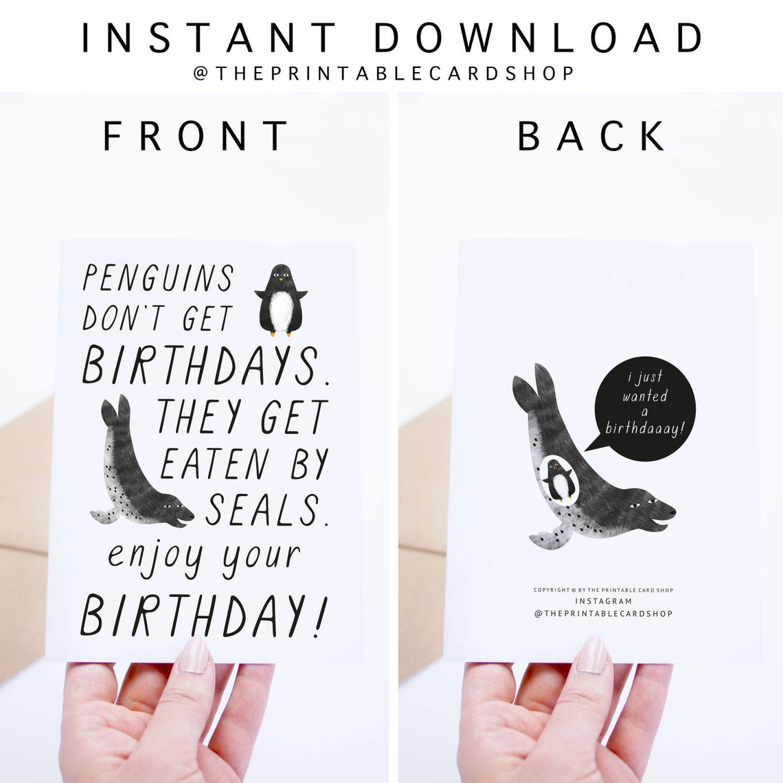 Funny Birthday Cards Instant Download Penguin Printable - Etsy