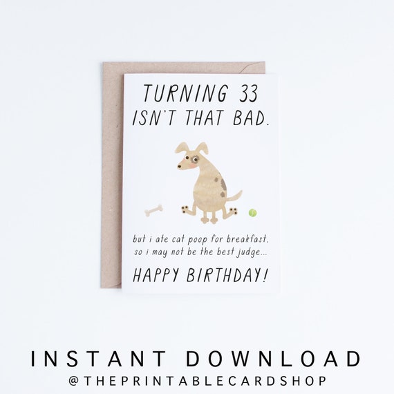 33rd Birthday Printable Cards Instant Download 33 Birthday | Etsy