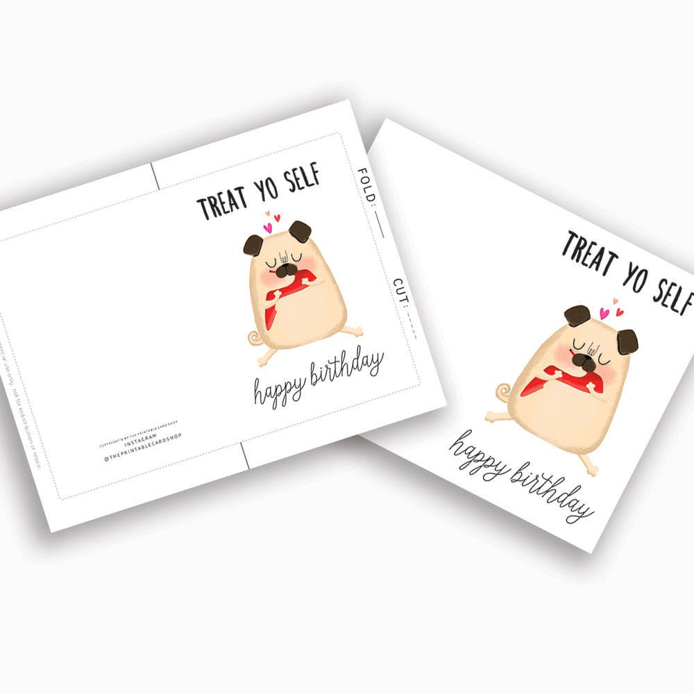 Pug Birthday Cards Printables, Funny Pug Birthday Card Instant Download ...