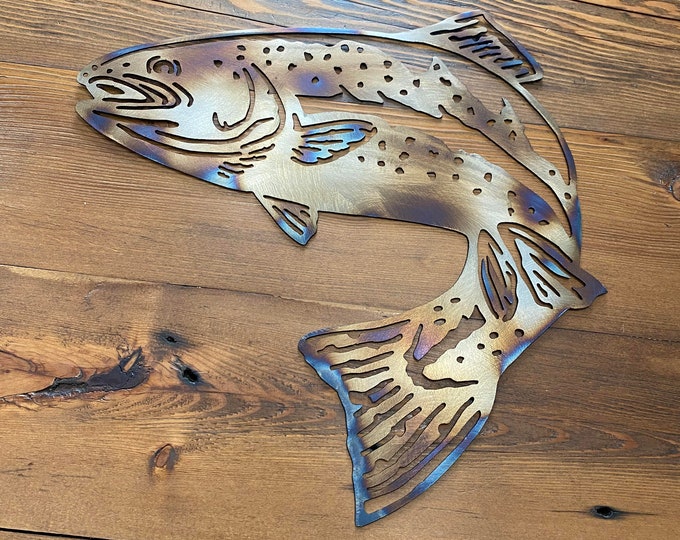 Metal Trout Wall Art | Cabin Decor | Rustic | Industrial | Country ...