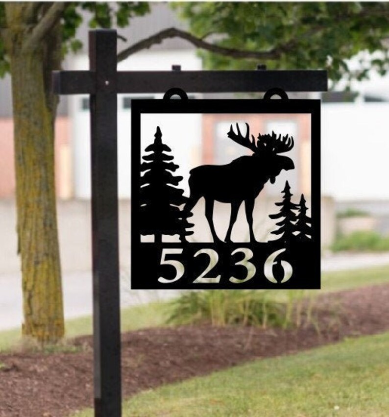 Rustic Moose House Number Sign Address Sign Cabin Sign - Etsy