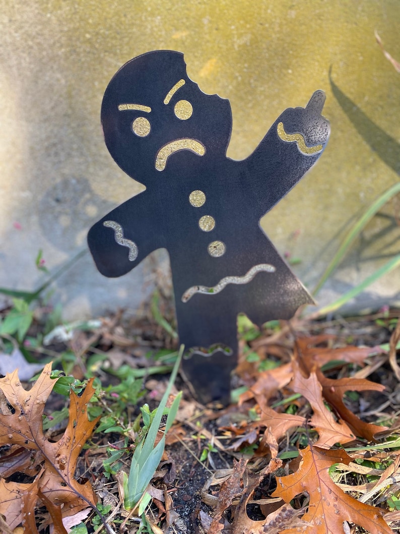 Naughty Gingerbread Man Metal Yard Stake | Christmas Decor | Yard Art ...