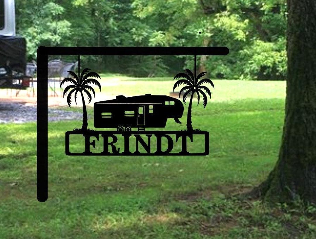 Custom Metal Camp Sign | Beach Camping | Yard Stake | Palm Tree Camper ...