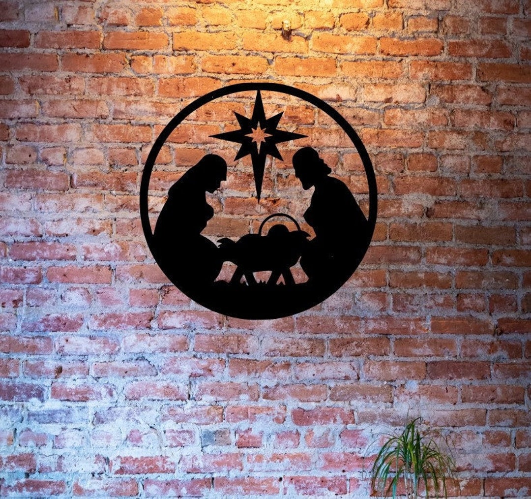 Round Metal Nativity Wall Art, Metal Nativity Yard Stake, Nativity ...