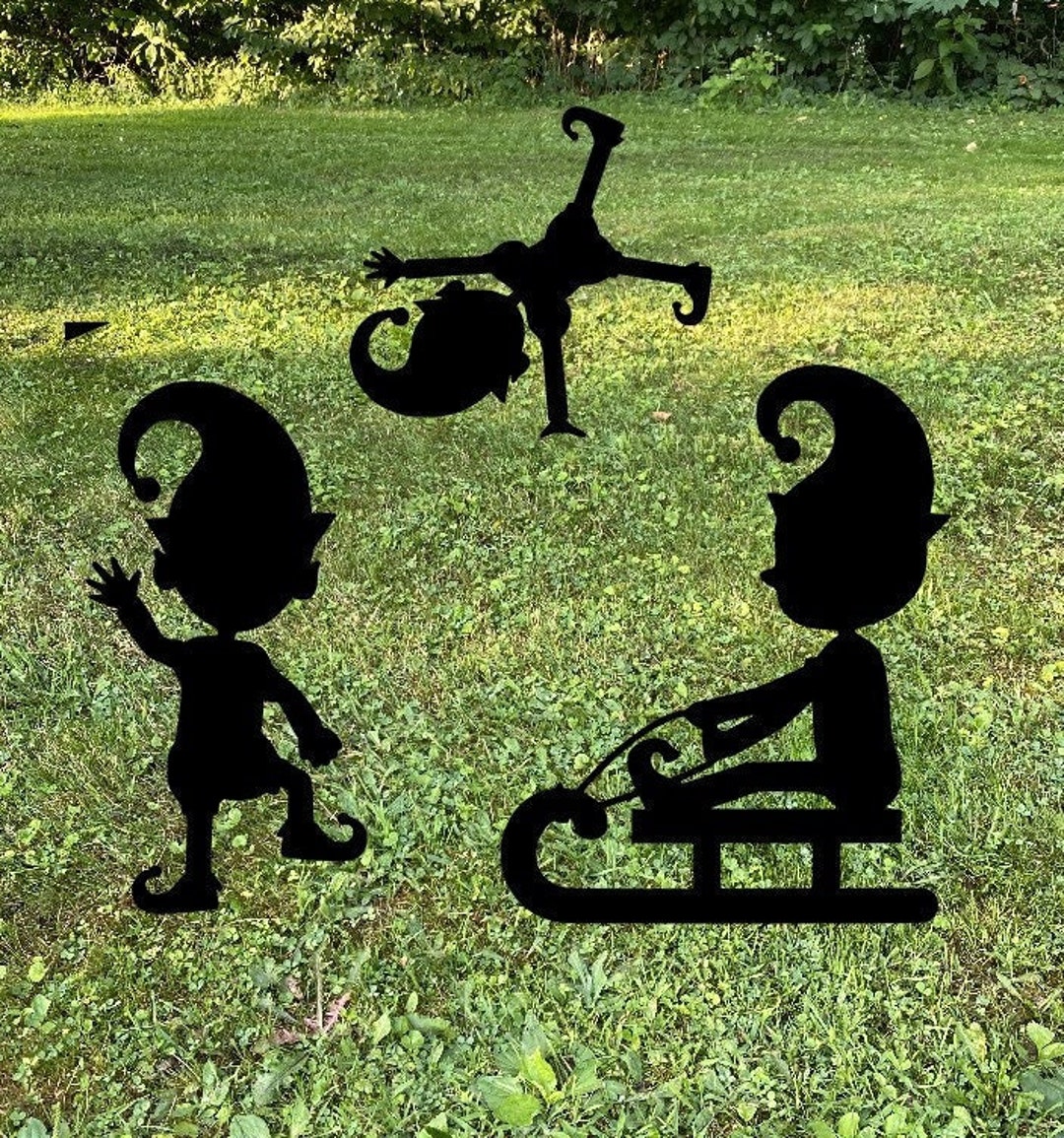 Elf Yard Stakes, Metal Art, Christmas Decor, Holiday Decor, Garden Art ...