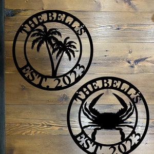 Tropical Metal Family Sign Metal Monogram Name Sign Beach Family Sign ...