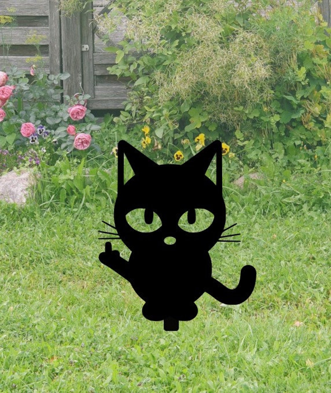 Cat Garden Stake | Metal Cat Yard Stake | Middle Finger Cat | FU | Bad ...