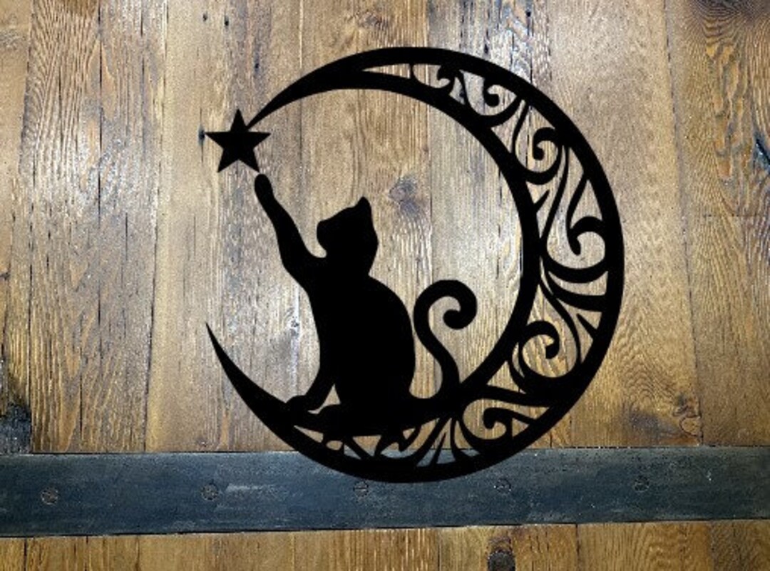 Moon & Star Cat, Metal Sign, Moon Art, Cat Wall Art, Metal Art, Sun ...