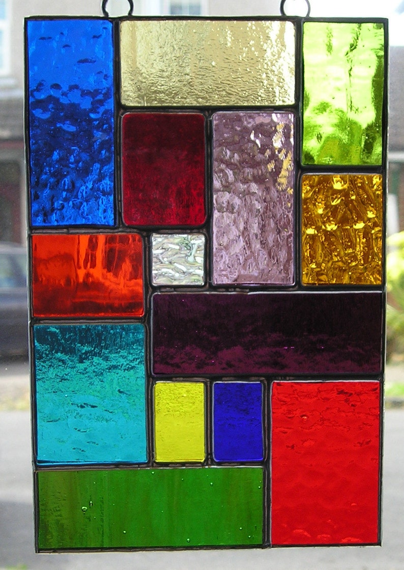 Rainbow Stained Glass Suncatcher Abstract Geometric Panel - Etsy