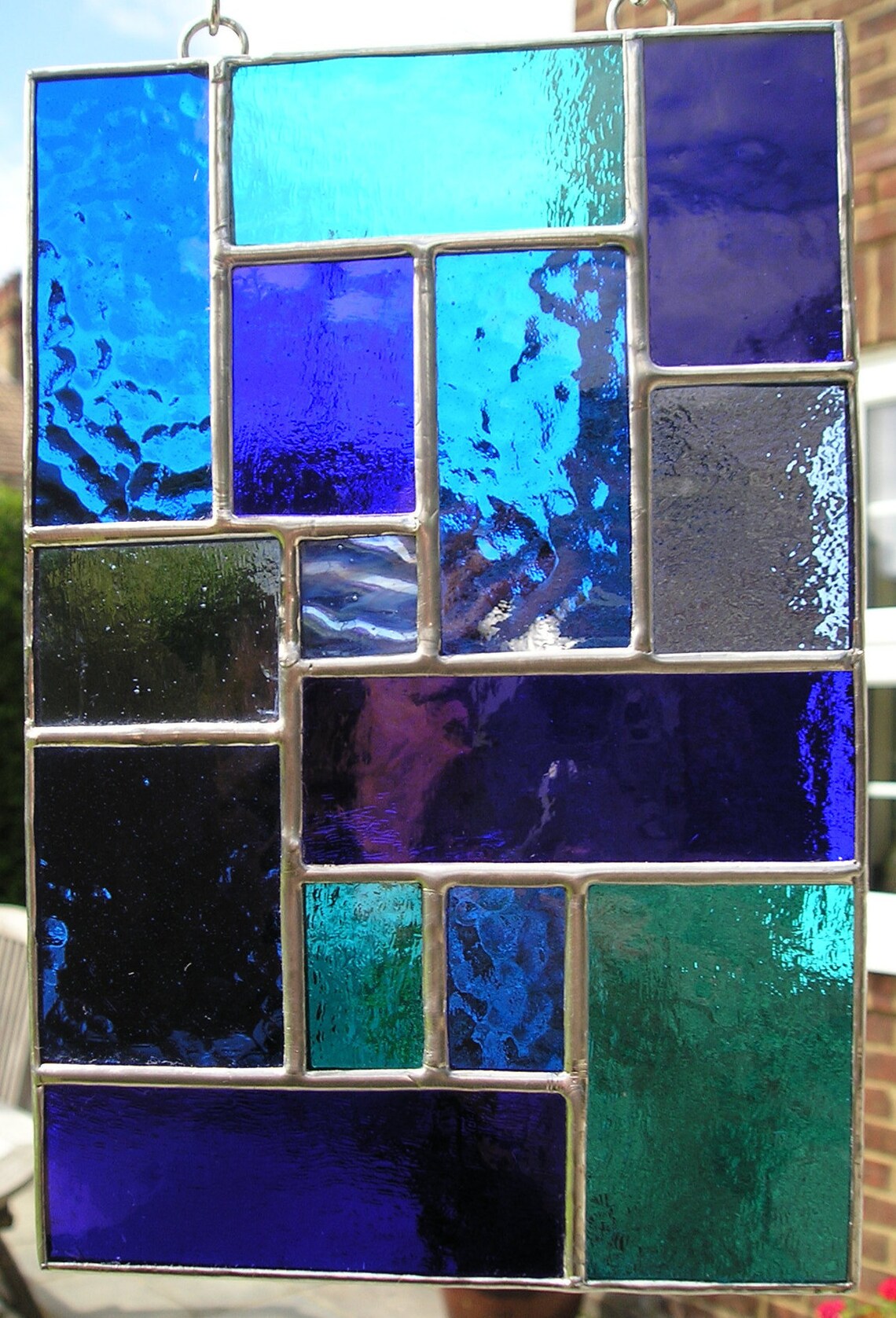 Stained Glass Abstract Geometric Panel Stained Glass Suncatcher in ...