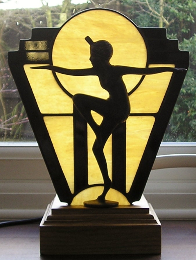Art Deco Style Stained Glass Flapper Figurine Fan Lamp Tiffany Style ...