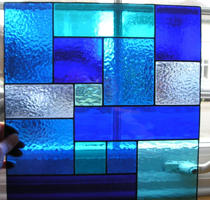 Stained Glass Abstract Geometric Panel Stained Glass Suncatcher in ...