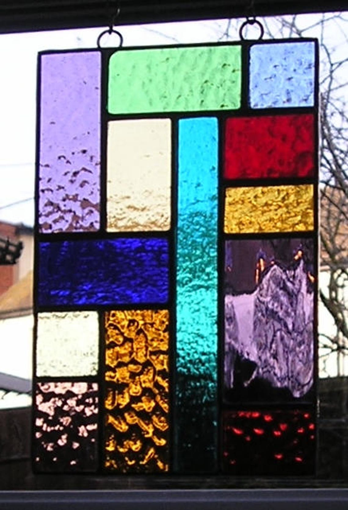 Rainbow Stained Glass Suncatcher Panel Abstract Geometric - Etsy