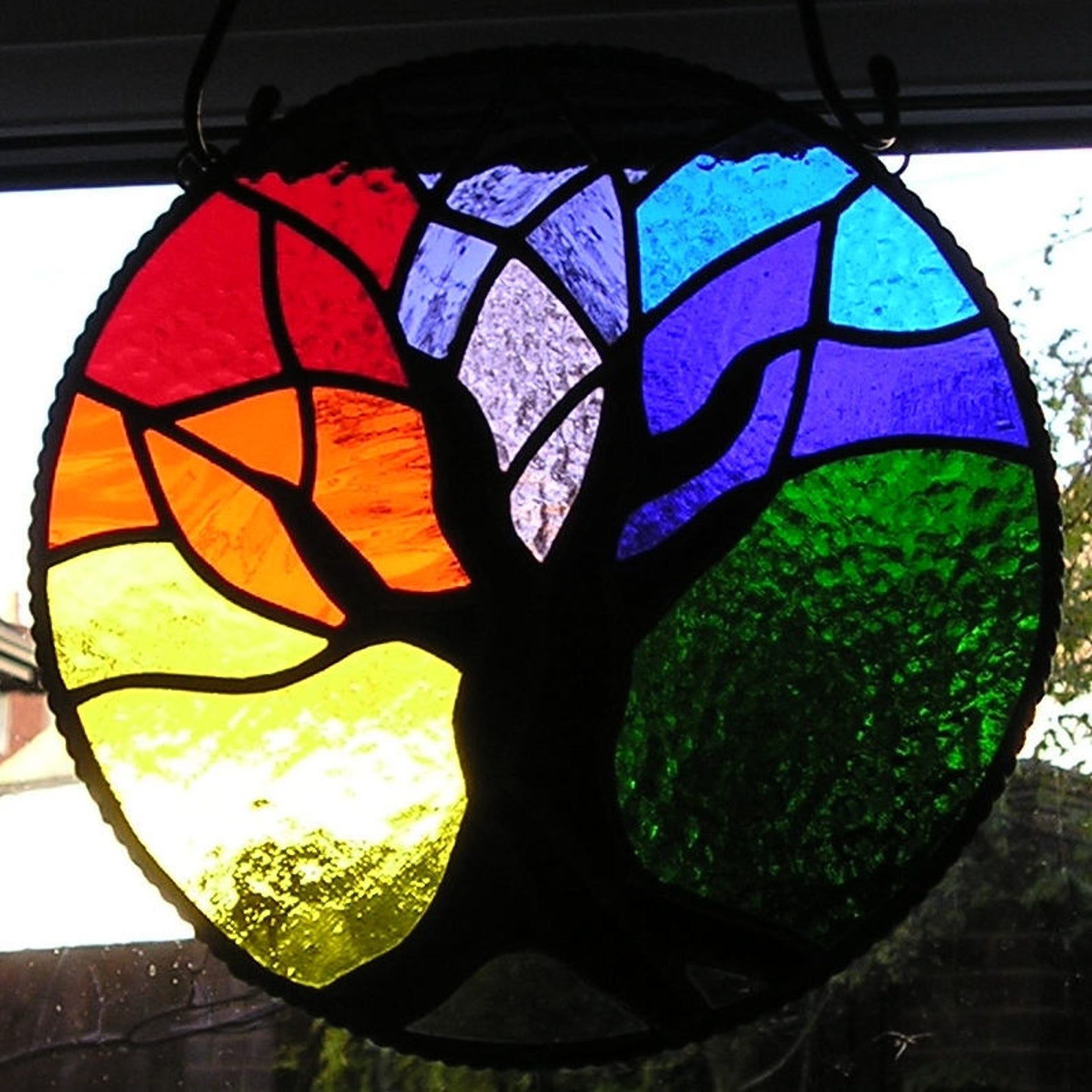 Stained Glass Rainbow Tree of Life Rainbow Suncatcher Roundal | Etsy