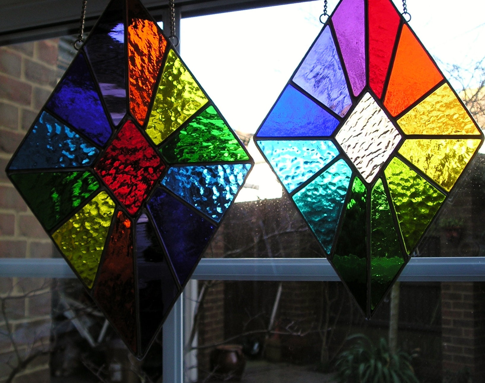 Stained Glass Rainbow Diamond Shape Suncatcher Abstract | Etsy