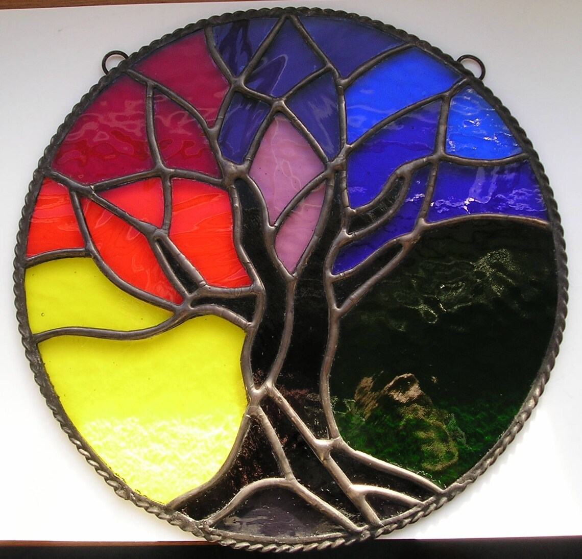 Stained Glass Rainbow Tree of Life Rainbow Suncatcher Roundal | Etsy
