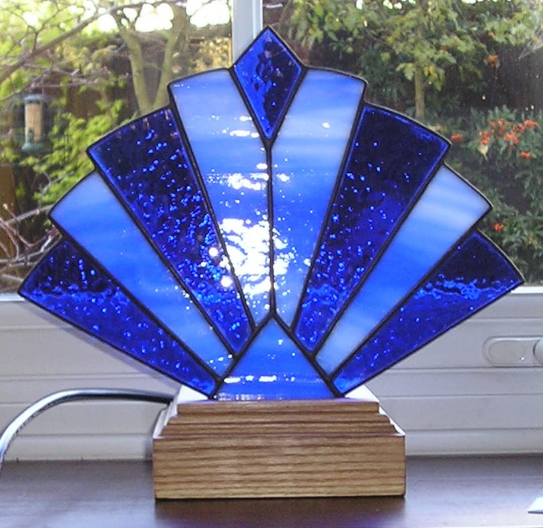Art Deco Style Stained Glass Fan Lamp Tiffany Table Lamp Handmade in ...