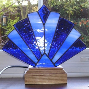 Art Deco Style Stained Glass Fan Lamp Tiffany Table Lamp Handmade in ...