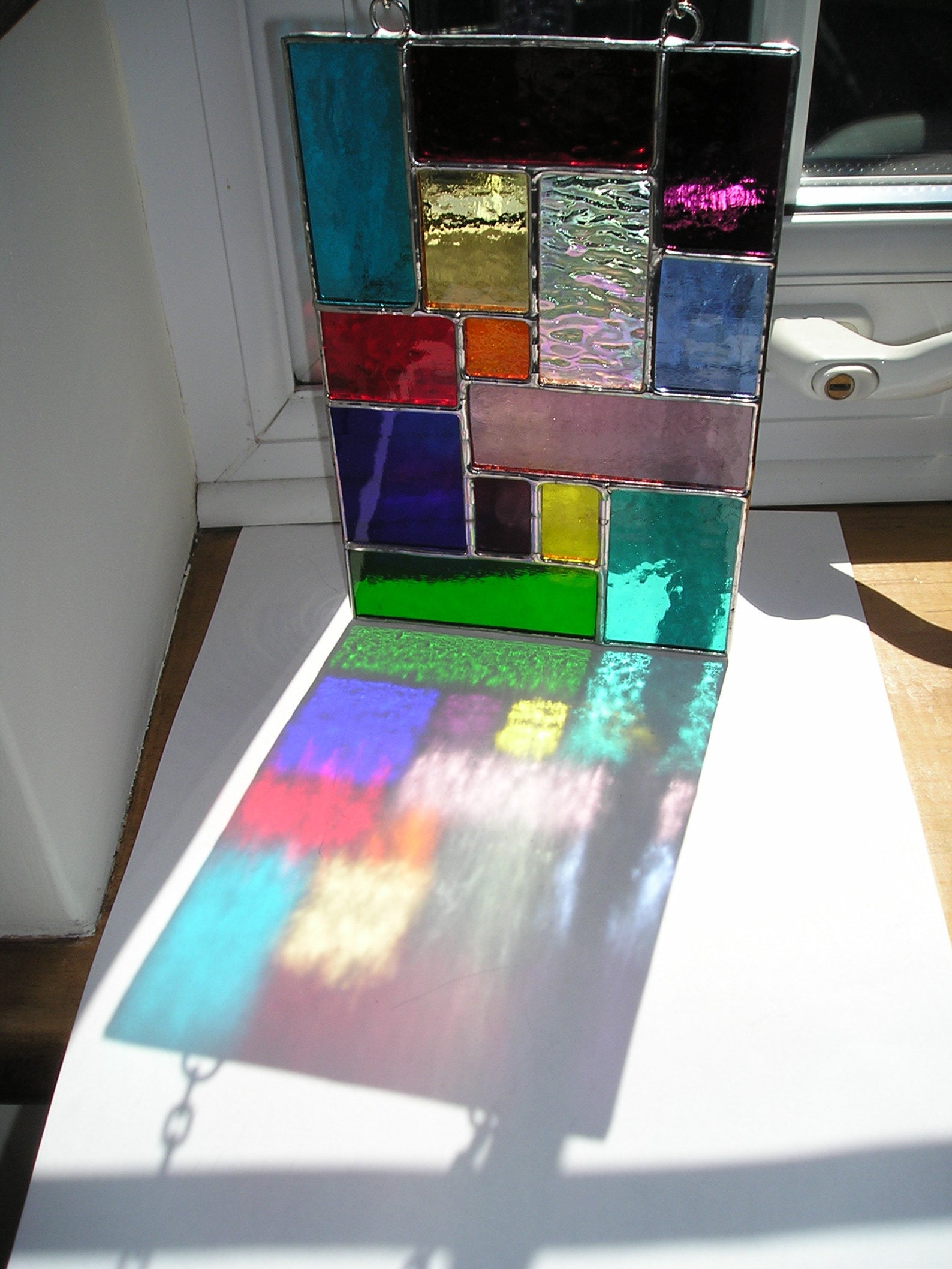 Rainbow Stained Glass Suncatcher Panel Abstract Geometric - Etsy