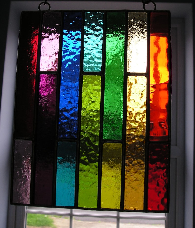 Rainbow Stained Glass Suncatcher Abstract Geometric Panel Colour ...