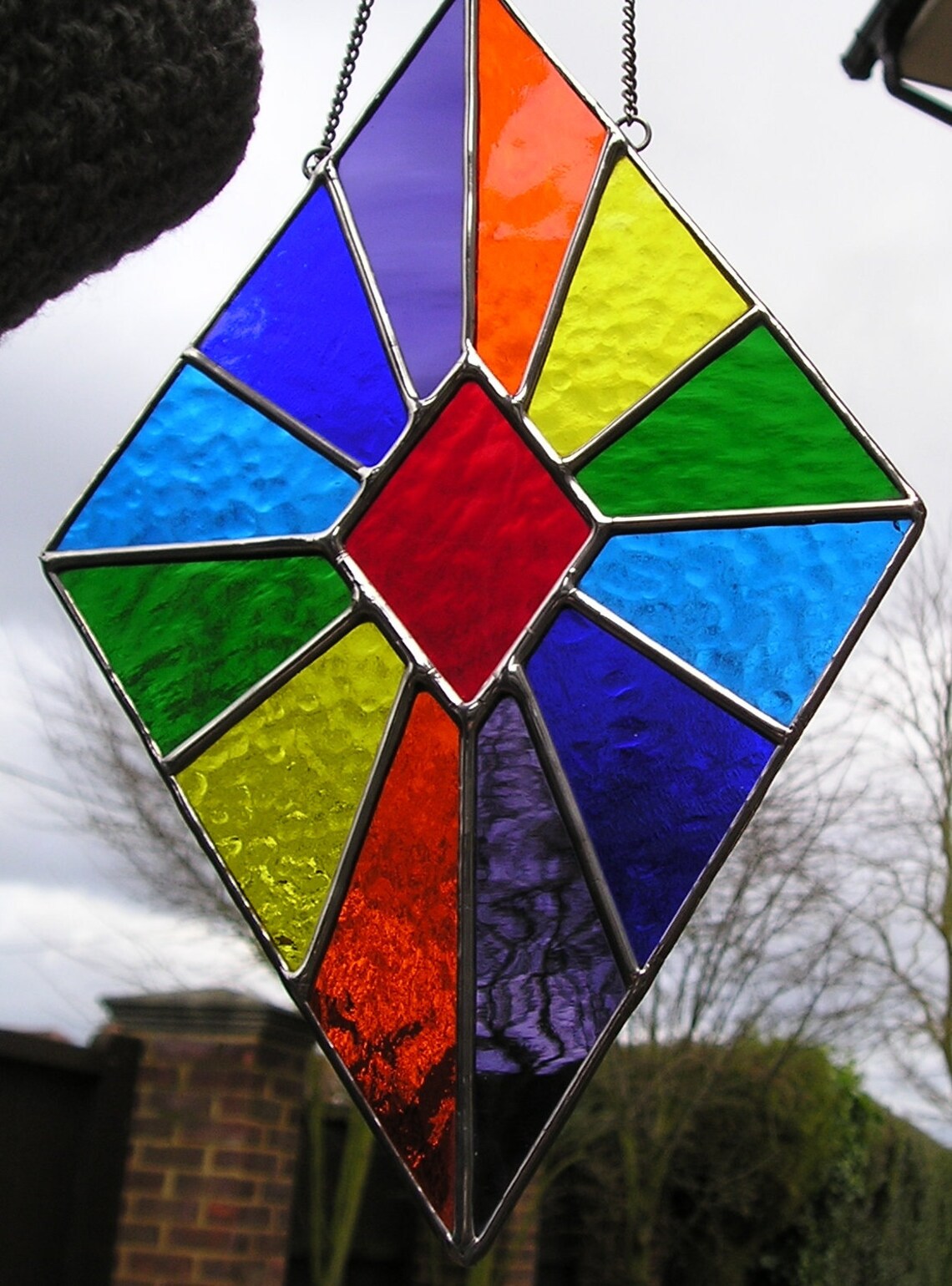 Stained Glass Rainbow Diamond Shape Suncatcher Abstract Geometric Panel ...