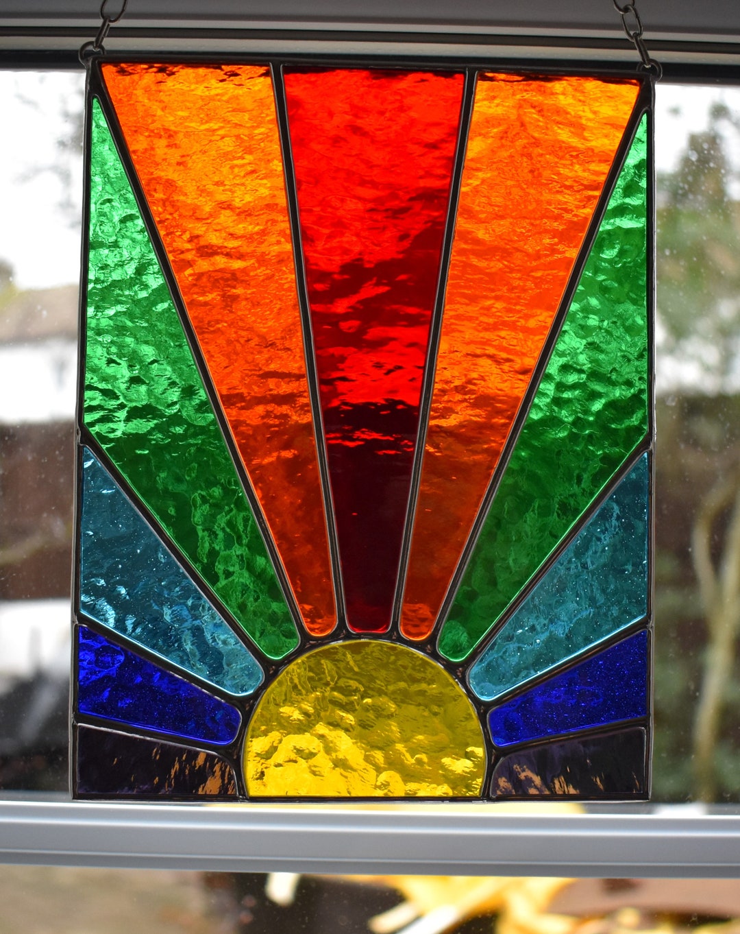 Stained Glass Rainbow Sunburst Sunrise Sunset Rainbow Stained Glass ...