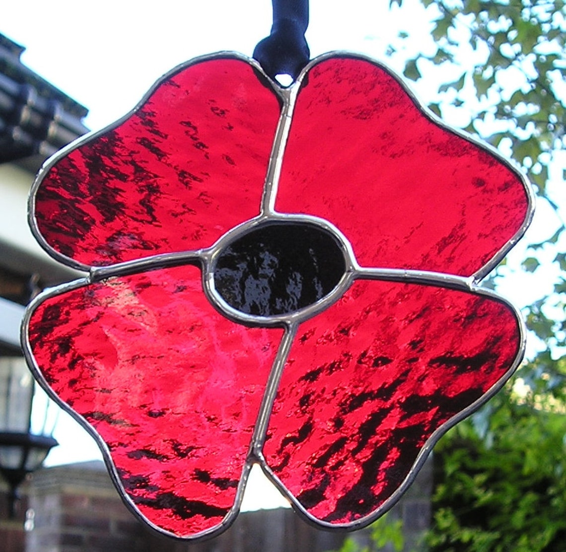 Large Red Stained Glass Poppy, Remembrance Day Lest We Forget, Stained ...