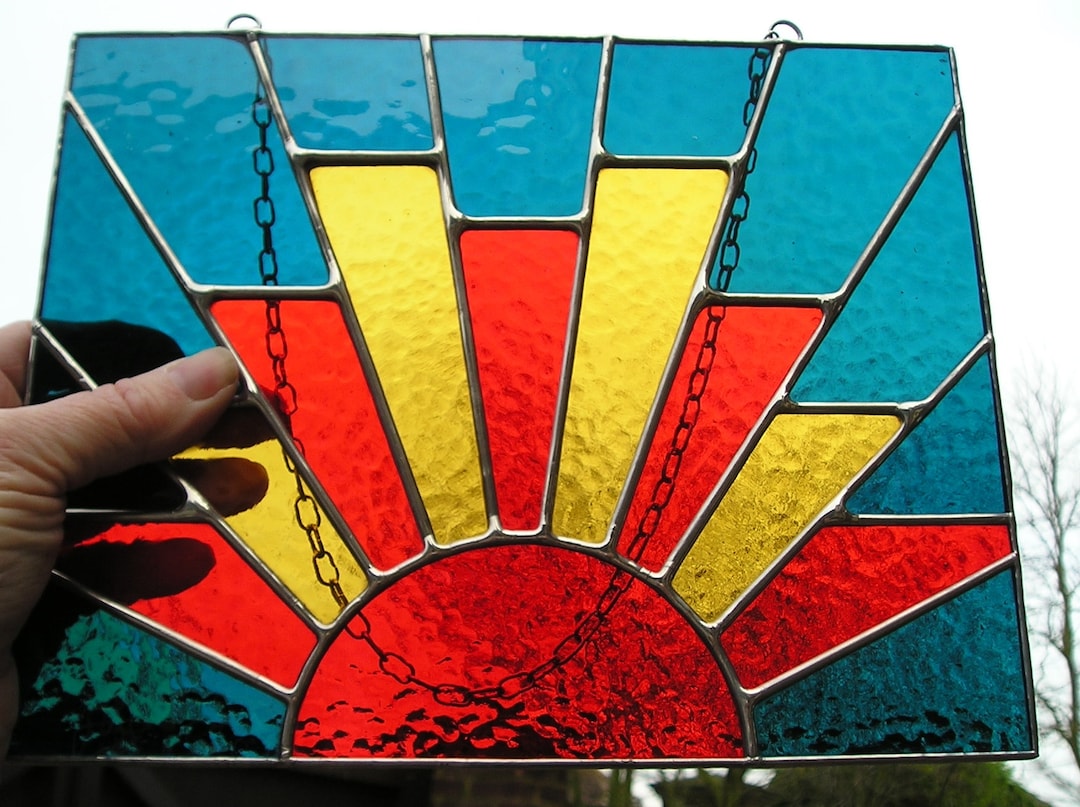 Art Deco Style Stained Glass Sunrise / Sunburst Panel / Stained Glass ...