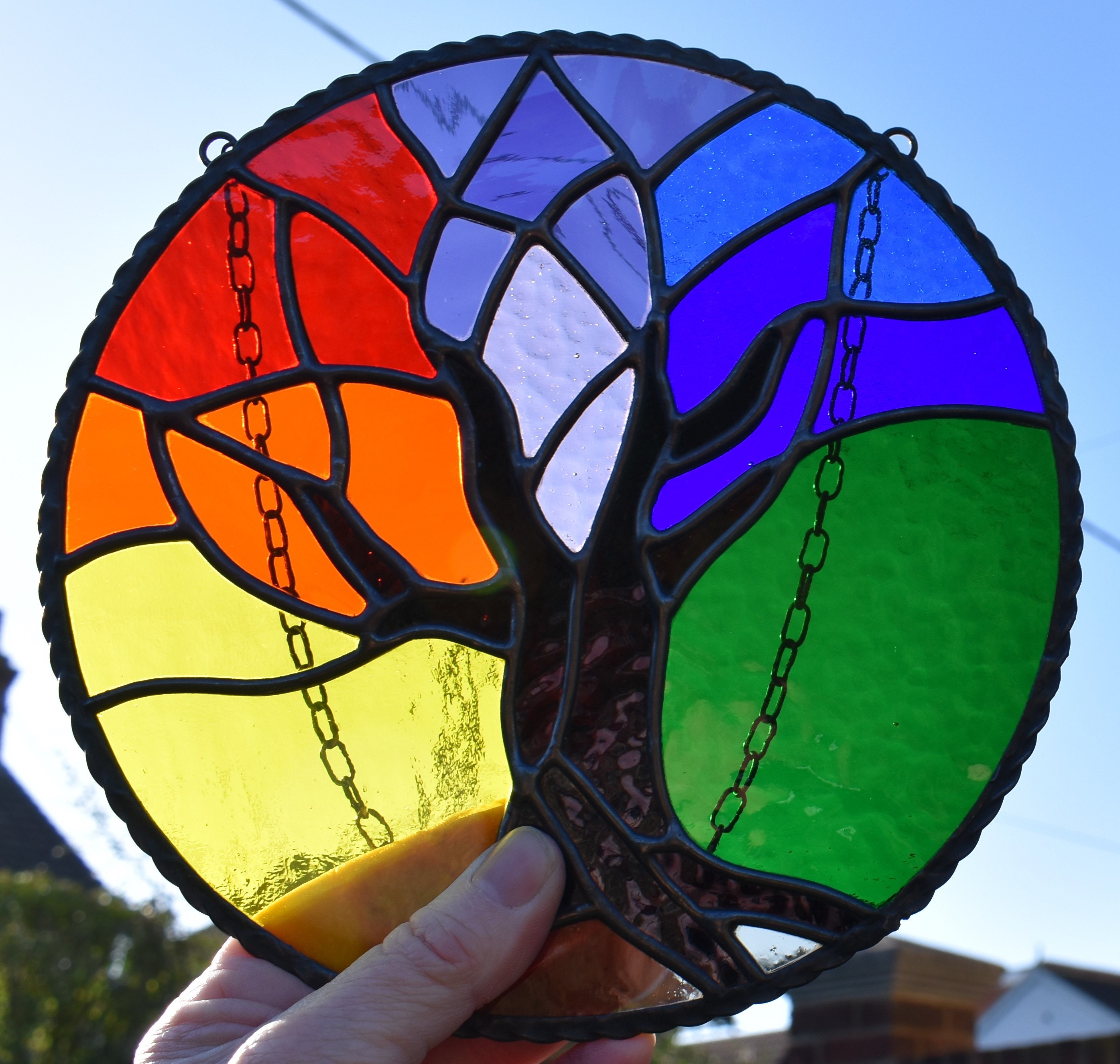 Stained Glass Rainbow Tree Of Life Suncatcher Roundal | Etsy