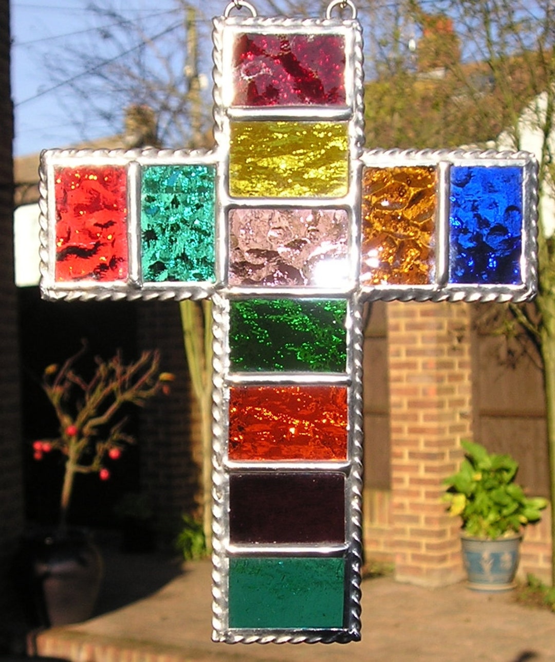 Stained Glass Rainbow Cross Crucifix Suncatcher Handmade in England - Etsy