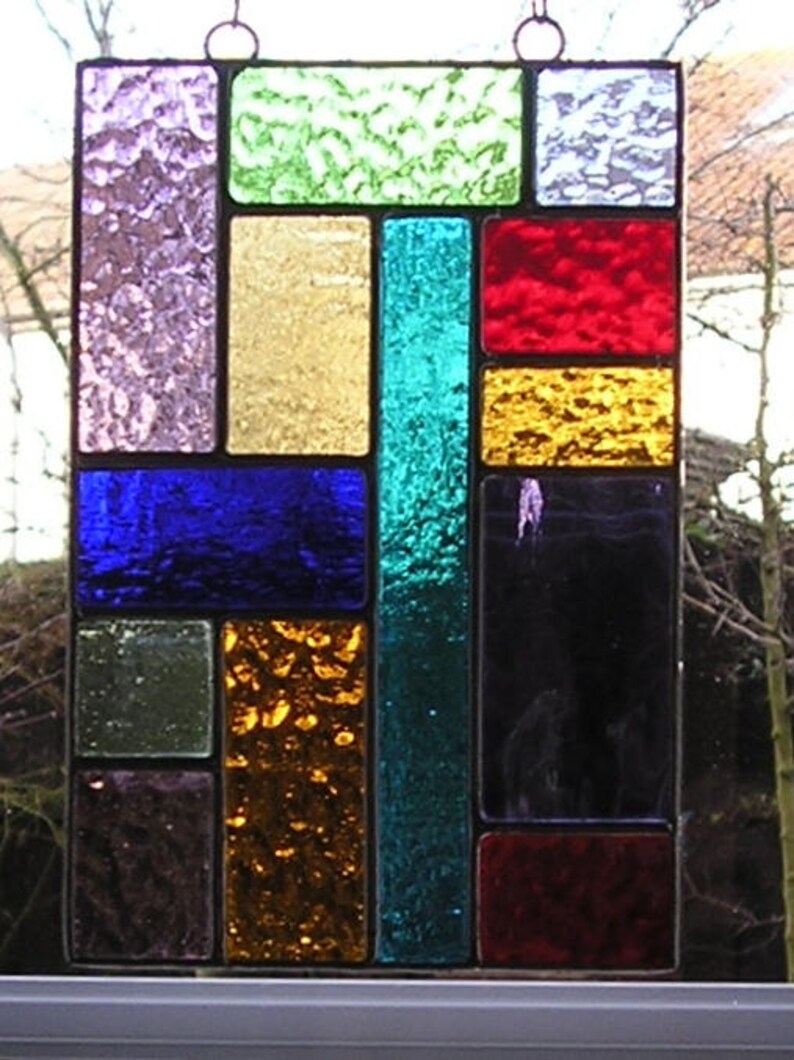 Rainbow Stained Glass Suncatcher Panel Abstract Geometric - Etsy